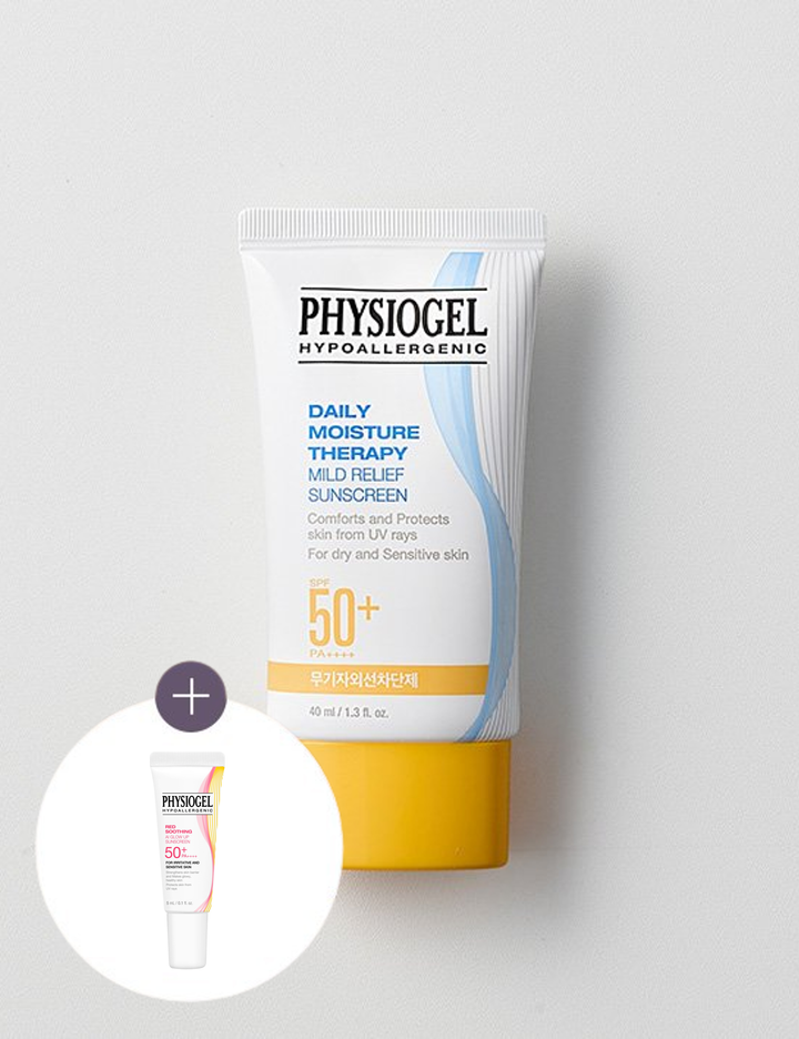 [피지오겔] DMT UV 무기자차 마일드 릴리프 선크림 40ml(+AI 글로우업 선크림 5ml) - 마켓컬리